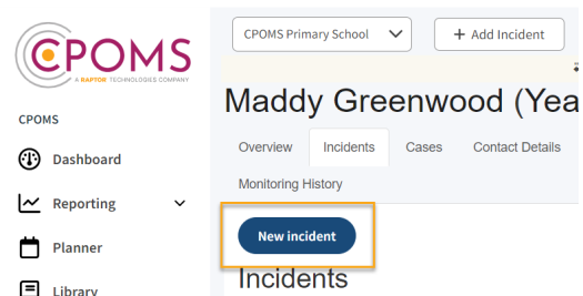 CPOMS StudentSafe - How to add a New Incident (Key User)