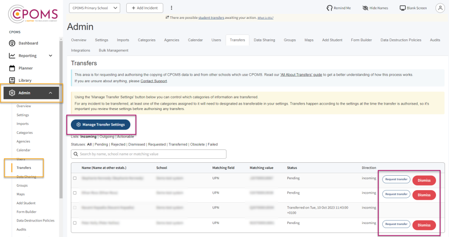 CPOMS StudentSafe - The Transfer Process