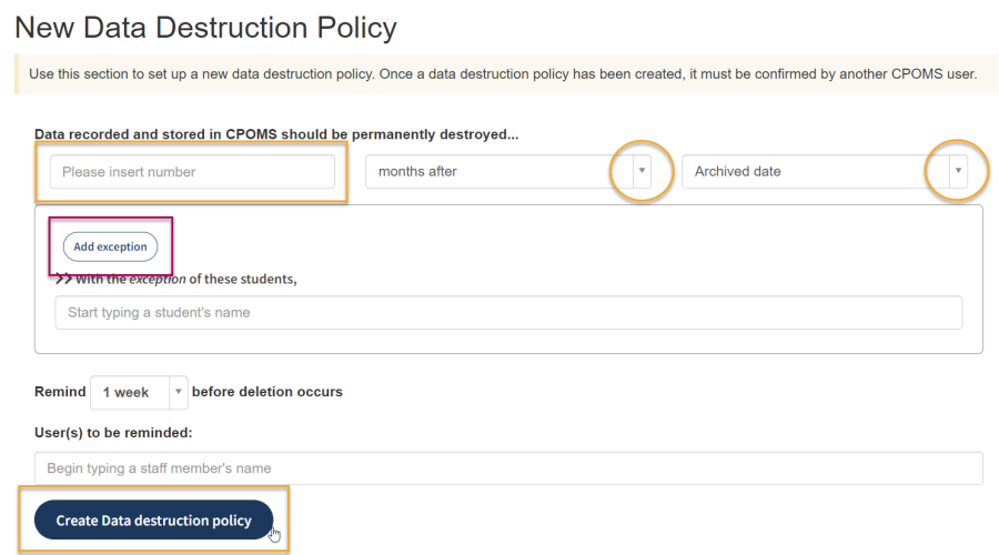 CPOMS StudentSafe - Data Destruction Policies