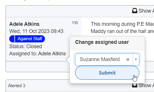 CPOMS StudentSafe - How to assign an incident to a user