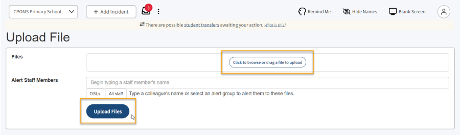 CPOMS StudentSafe - Uploading a file to the Library