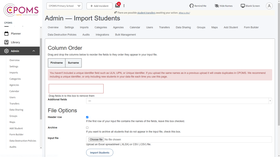CPOMS StudentSafe - Manual Import Guide