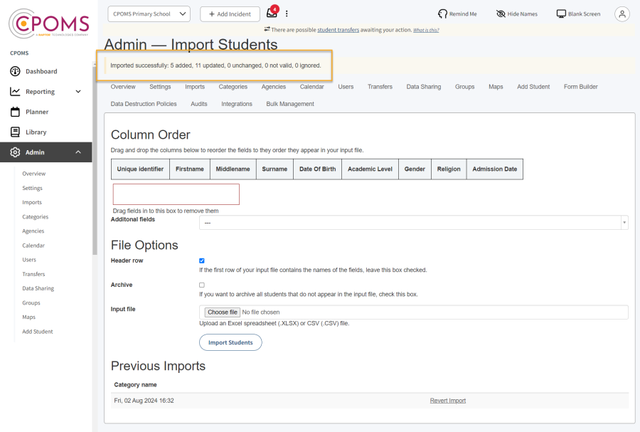 CPOMS StudentSafe - Manual Import Guide