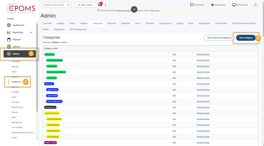 CPOMS StudentSafe - How to add a new category