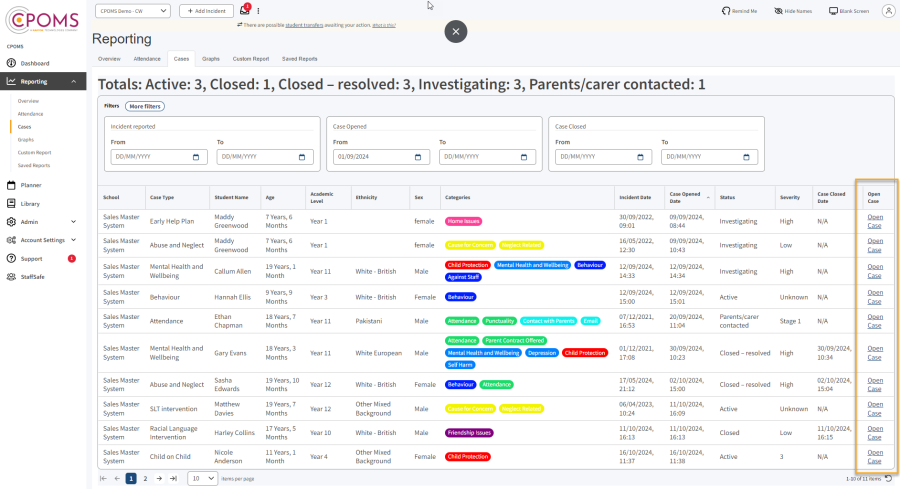 CPOMS StudentSafe - Reporting (Cases and Forms)