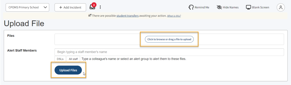 CPOMS StudentSafe - Uploading a file to the Library